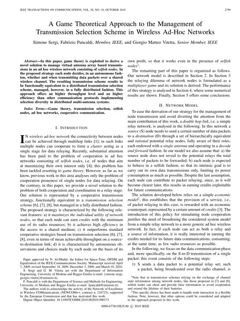 pdf a game theoretical approach to the management of transmission selection scheme in wireless