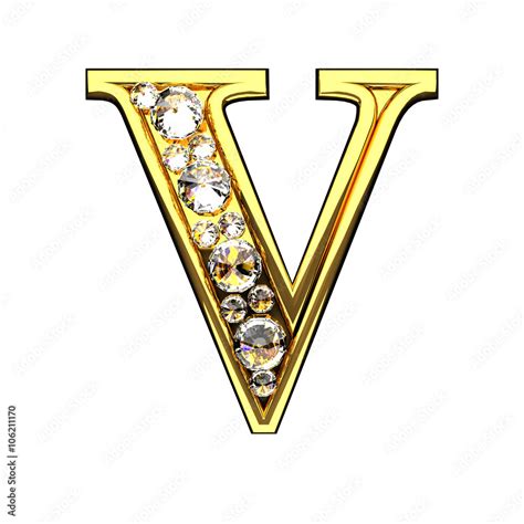 V Isolated Golden Letters With Diamonds On White Illustration Stock