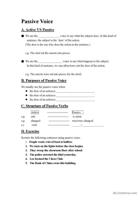 Passive Voice English Esl Worksheets Pdf Doc