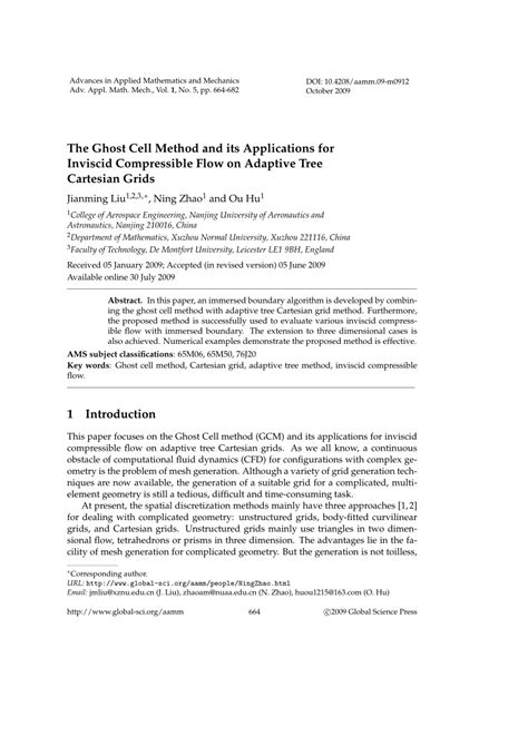 pdf the ghost cell method and its applications for inviscid compressible flow on adaptive tree