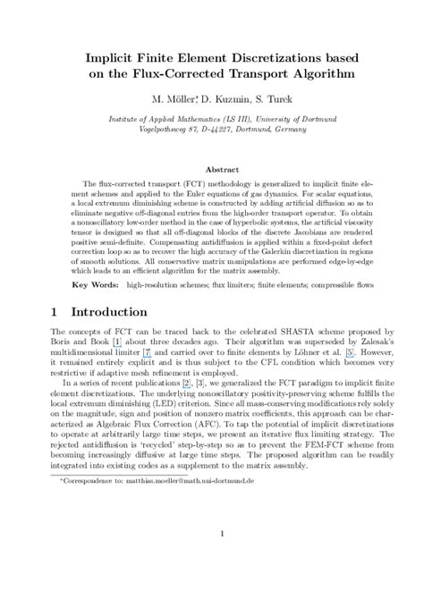 pdf implicit finite element discretizations based on the flux corrected transport algorithm