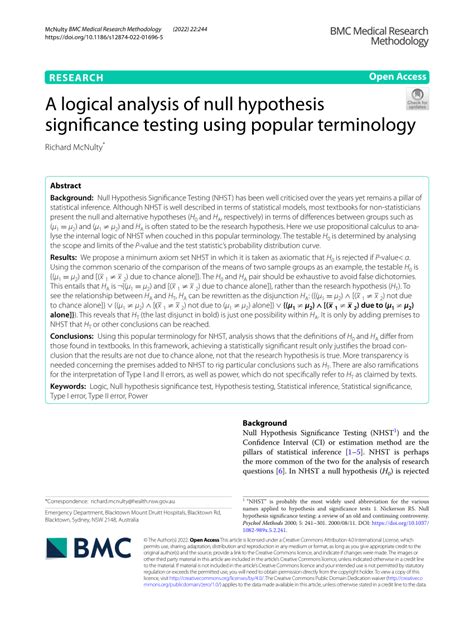 pdf a logical analysis of null hypothesis significance testing using popular terminology