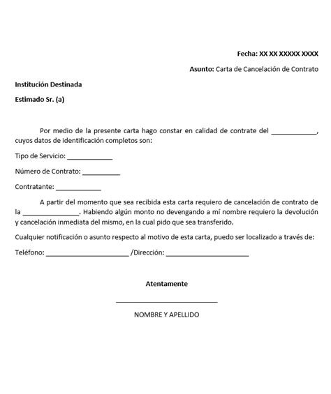Carta de Cancelación de Contrato Ejemplos y Formatos Word PDF