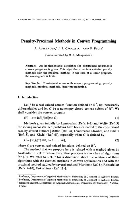 pdf penalty proximal methods in convex programming