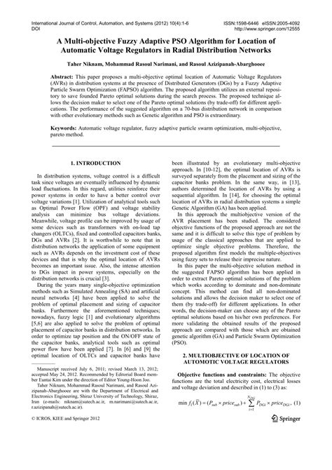 pdf a multi objective fuzzy adaptive pso algorithm for location of automatic voltage