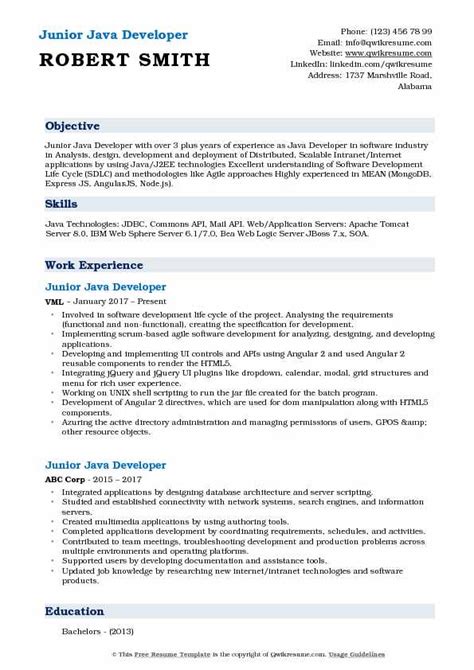 Junior Java Developer Resume Samples QwikResume