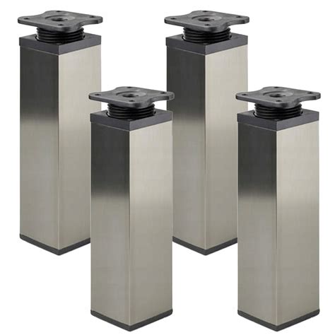 4x Nóżka meblowa regulowana kwadrat 40x40 ATM H 150mm STAL SZCZOTKOWANA