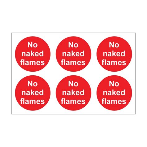No Naked Flames 100mm Dia Self Adhesive Vinyl Sticker Pack Of 30