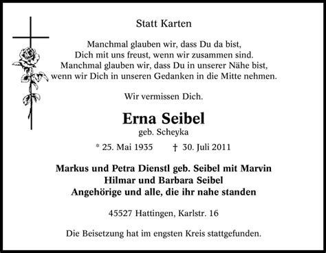 Traueranzeigen Von Erna Seibel Trauer In NRW De