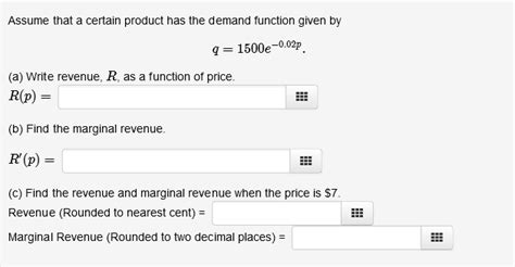 solved assume that a certain product has the demand function