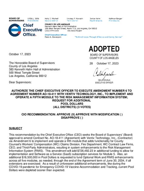 Fillable Online File Lacounty AUTHORIZE THE CHIEF EXECUTIVE OFFICER TO