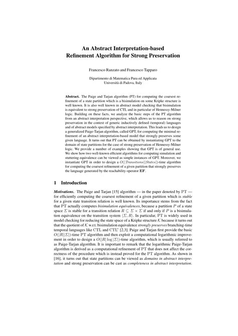 pdf an abstract interpretation based refinement algorithm for strong preservation