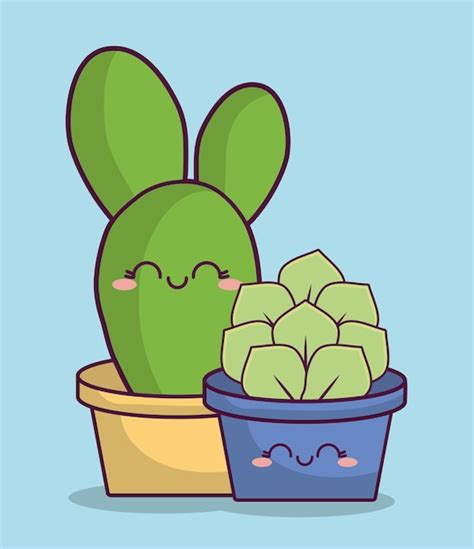 Cactus Kawaii En Un Icono De Macetas Vector Premium