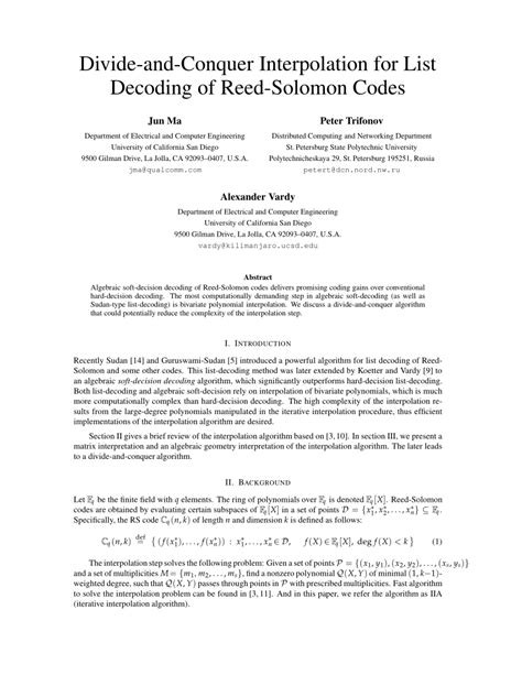 pdf divide and conquer interpolation for list decoding of reed solomon codes