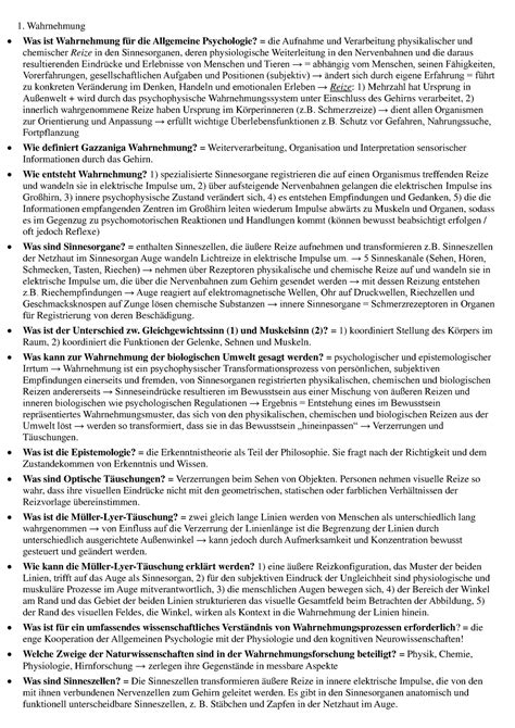 Allgemeine 2 Zusammenfassung Wahrnehmung Was ist Wahrnehmung für