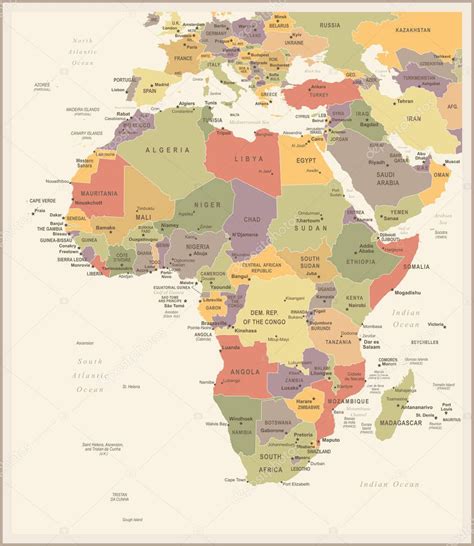 Mapa de África Ilustración vectorial vintage 2023