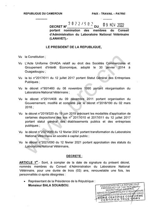 D Cret N Du Novembre Portant Nomination Des Membres Du