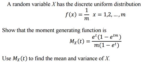 a random variable x has the discrete uniform