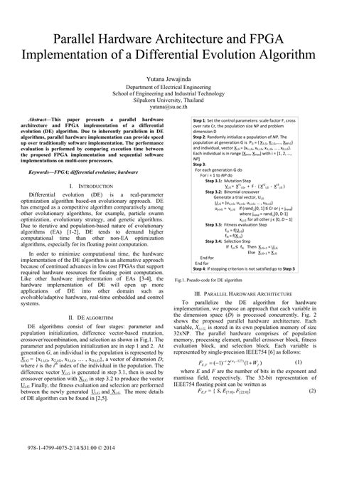 pdf parallel hardware architecture and fpga implementation of a differential evolution algorithm