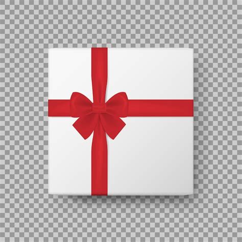 Weiße geschenkbox mit glänzender roter satinschleife und schleife