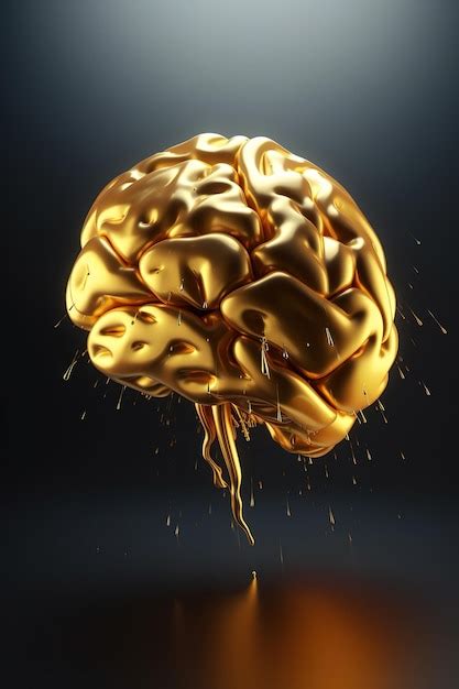 Imagem de um cérebro dourado 3d em um fundo escuro ilustração
