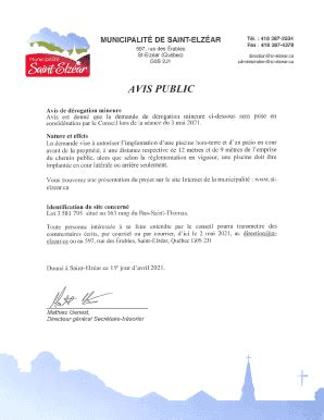 Fillable Online Municipalit De Saint Elzar St Elzear Ca Fax Email