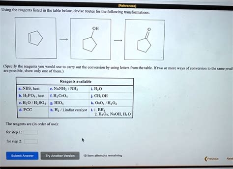 Solved Using The Reagents Listed In The Table Below Devise Routes For