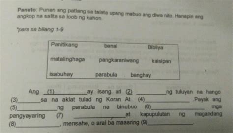 Punan Ang Patlang Sa Talata Upang Mabuo Ang Diwa Nito Hanapin Ang