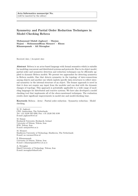 pdf symmetry and partial order reduction techniques in model checking rebeca