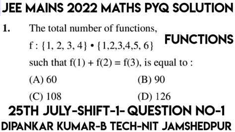 jee mains pyq maths 2022 25 july shift 1 question 20 solution functions pyq jee mains 2022