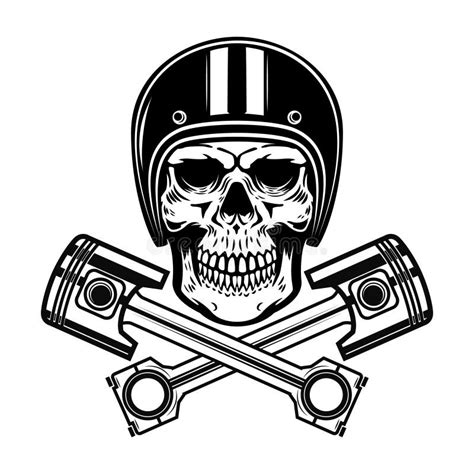 Skull In Racer Helmet With Crossed Pistons Design Element For Logo