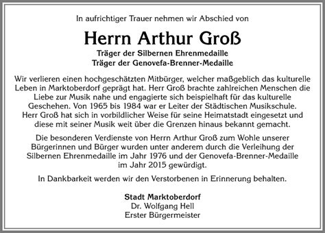 Traueranzeigen von Arthur Groß Allgäuer Zeitung