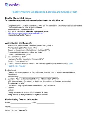 Fillable Online Facility Program Credentialing Location And Services