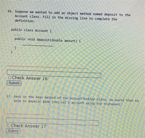 solved 15 in the following account testapp class there is