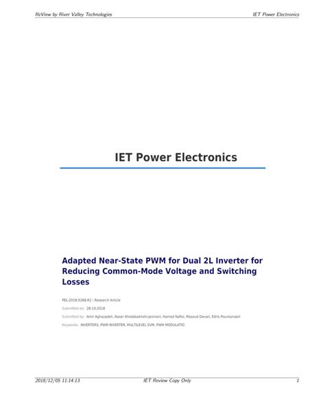 pdf adapted near state pwm for dual 2l inverter for reducing common mode voltage and switching