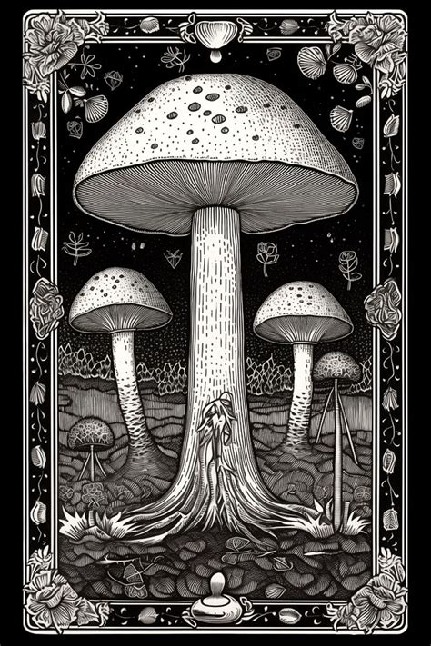 Hermetic Mushroom Card Vintage Poster Art Mermaid Drawings