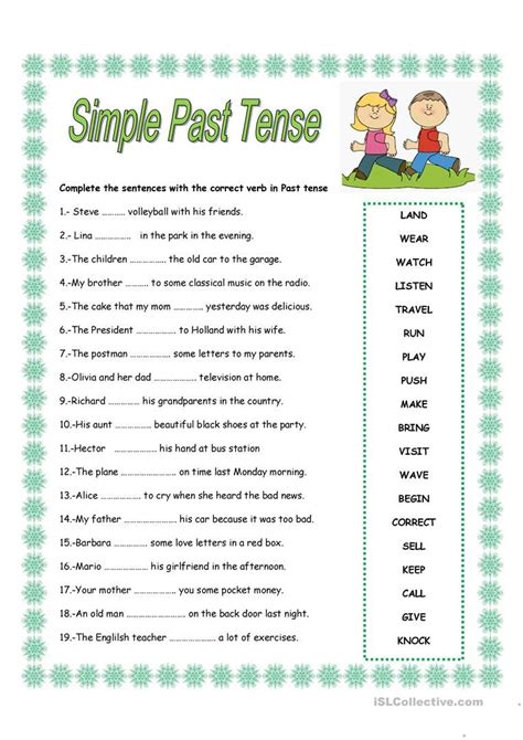Esl Simple Past Tense Worksheets