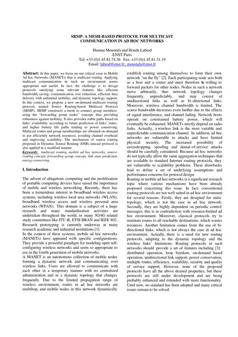 pdf srmp a mesh based protocol for multicast communication in ad hoc networks