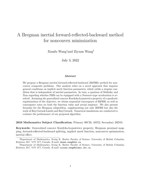 pdf a bregman inertial forward reflected backward method for nonconvex minimization