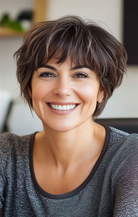38 Pixie Bob Haircuts For Woman Over 50 Choppy Brunette Bixie With