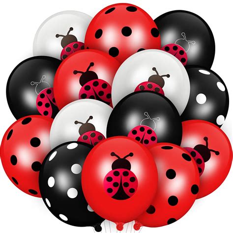 Buy 48 Pieces Ladybug Balloons 12 Inch Latex Balloons Black White Polka