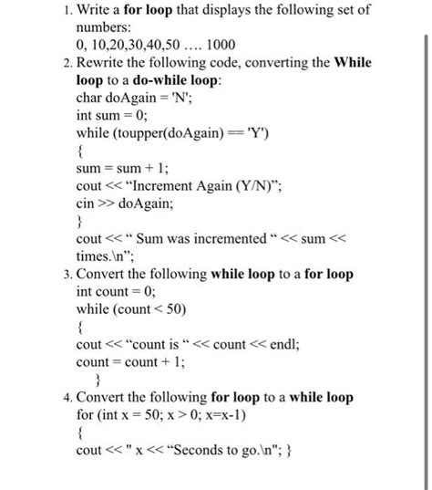 Solved 1 Write A For Loop That Displays The Following Set Chegg