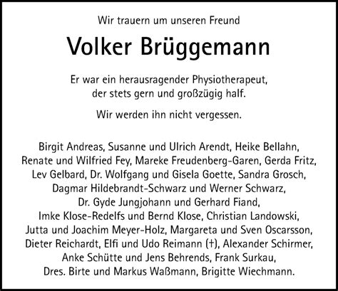 Traueranzeigen von Volker Brüggemann nordwest trauer de