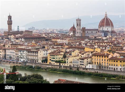 Aerial View Of Florence Italy Cathedral Duomo And The Palazzo
