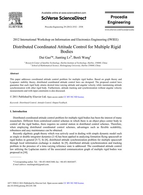 pdf distributed coordinated attitude control for multiple rigid bodies