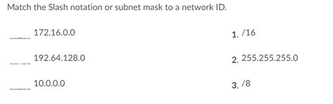 Solved Match The Slash Notation Or Subnet Mask To A Network Chegg