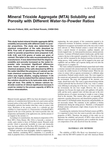 mineral trioxide aggregate mta solubility and porosity with pdf porosity solubility