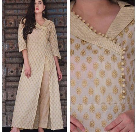 Beautiful Brocade Silk Kurti With Potli And Shawl Collar Detailing