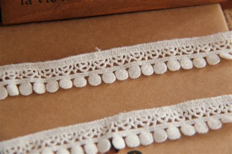 Vintage Crochet Lace Trim With Pom Poms Cotton Lace Fabric Trimming For