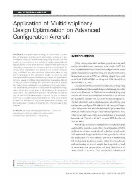 pdf application of multidisciplinary design optimization on advanced configuration aircraft